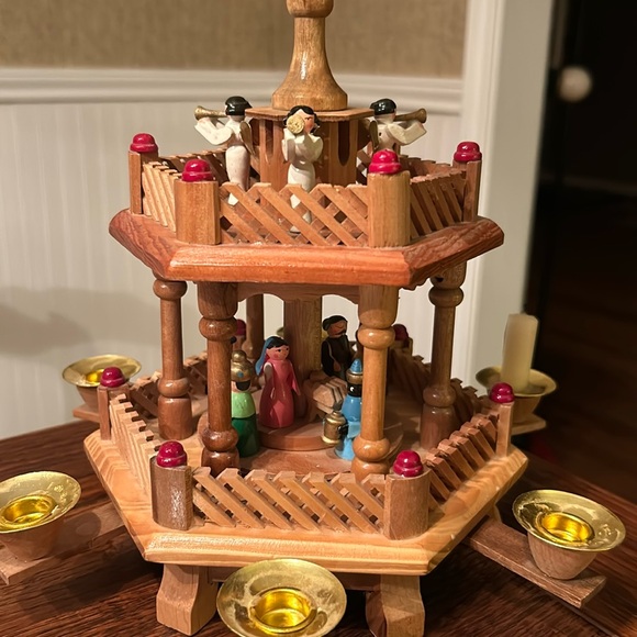 Holiday | Vintage Christmas Two Tier Wooden Nativity Pyramid Carousel ...